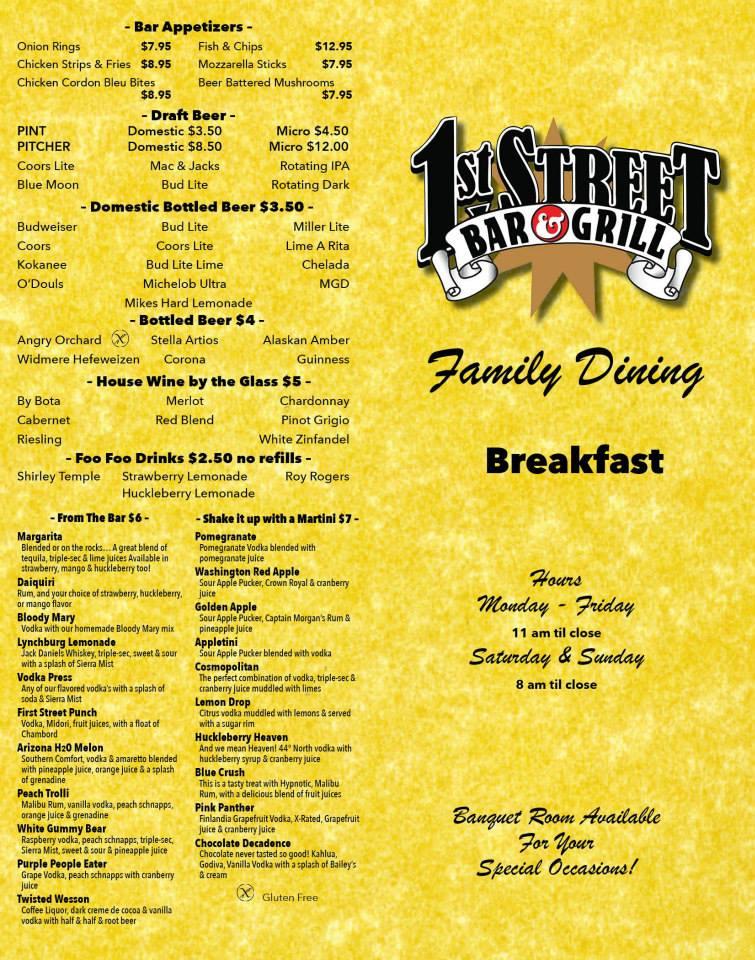 Menu at First Street Bar & Grill, Deer Park