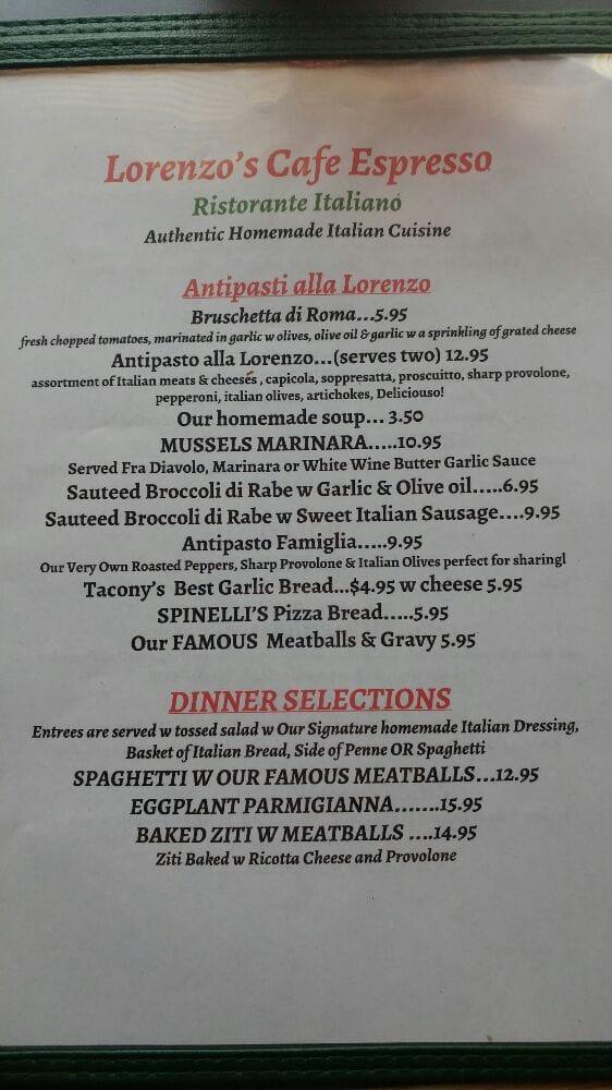 Menu at Lorenzo's Cafe Espresso, Philadelphia