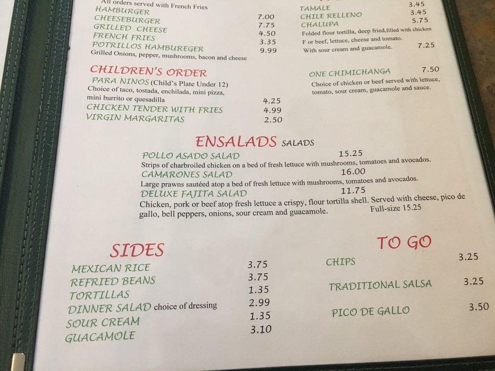 Menu at Los Potrillos restaurant, Everett