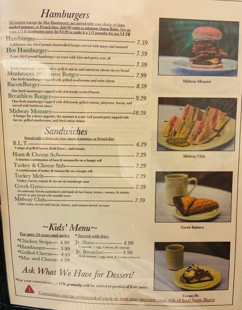 Menu at Midway Cafe, Bartlesville