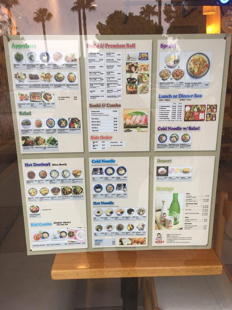 Menu at Ozeki Noodle restaurant, Oxnard