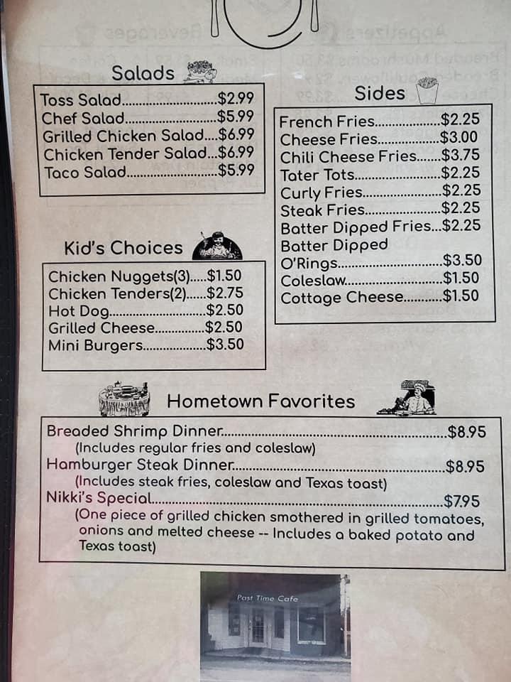 Menu at Past Time Cafe, Crab Orchard, 306 Stanford St