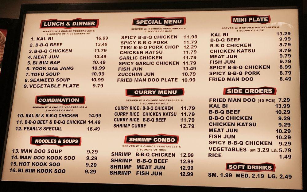 Menu at Pearls Korean BBQ, Honolulu, Waialae Ave