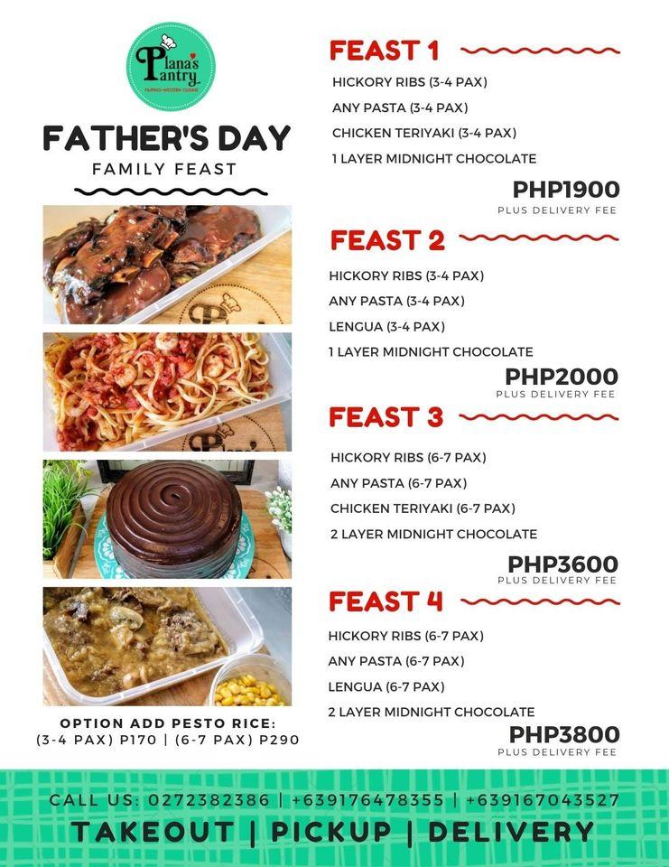 Menu at Plana's Pantry restaurant, Quezon City