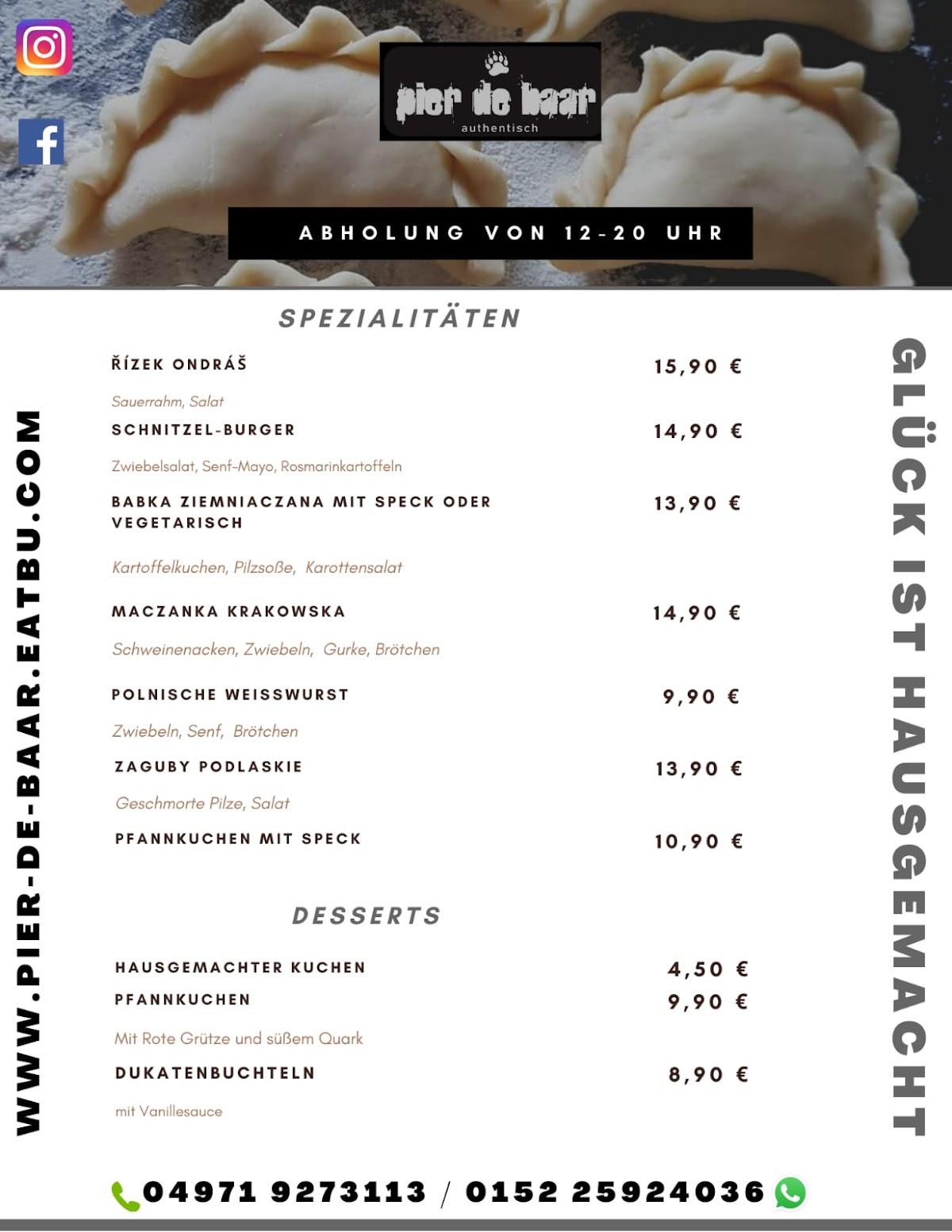 Speisekarte von Restaurant Pier de baar, Esens