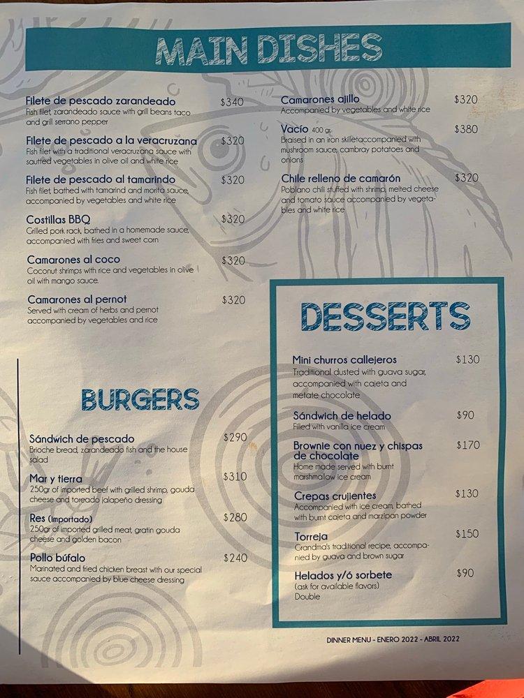 Menu at Sabal Playa Beach Club, Nuevo Vallarta