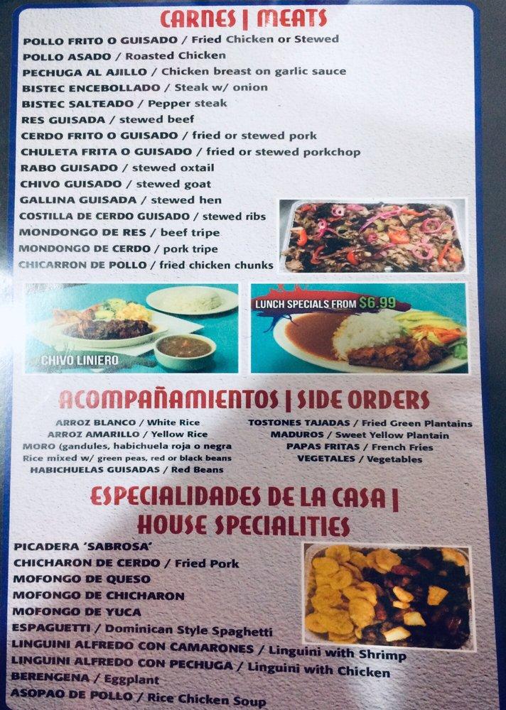 Menu at Sabroso Restaurant, New Brunswick