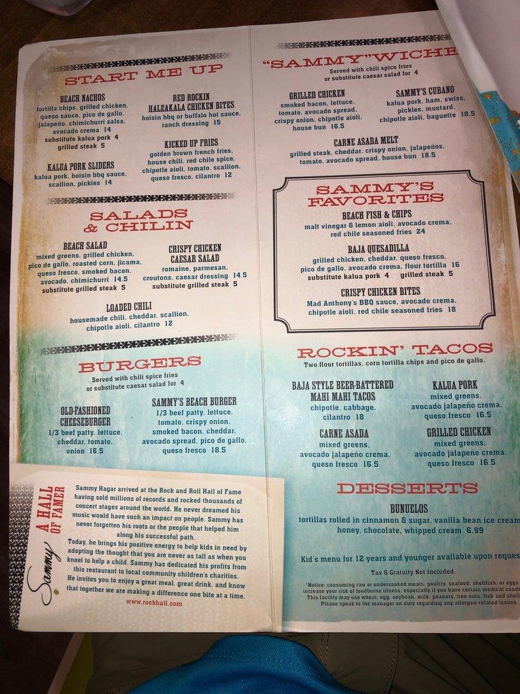 Menu at Sammy's Beach Bar and Grill, Honolulu
