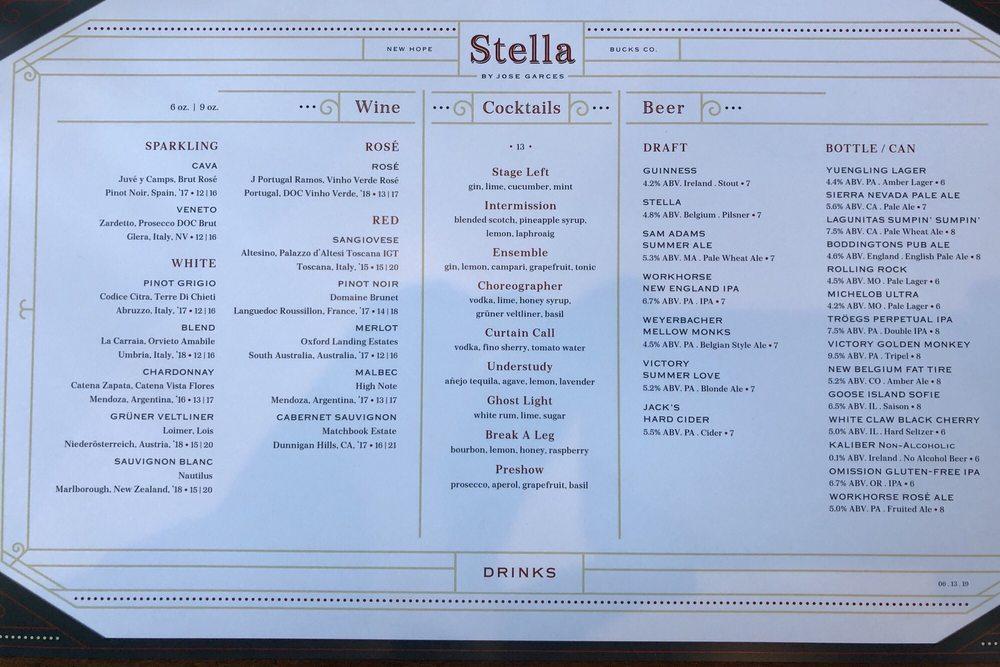 Menu at Stella of New Hope pub & bar, New Hope