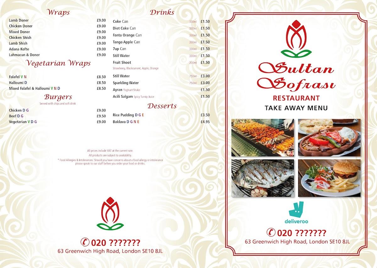 Menu at Sultan Sofrası Greenwich restaurant, London