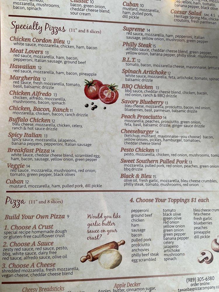 Menu at Tawas Bay Pizza Company pizzeria, Tawas City