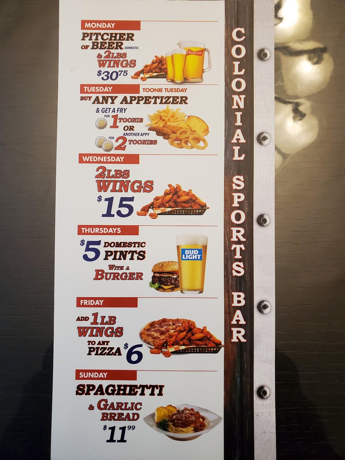 Menu at Colonial Sports Bar, Sudbury