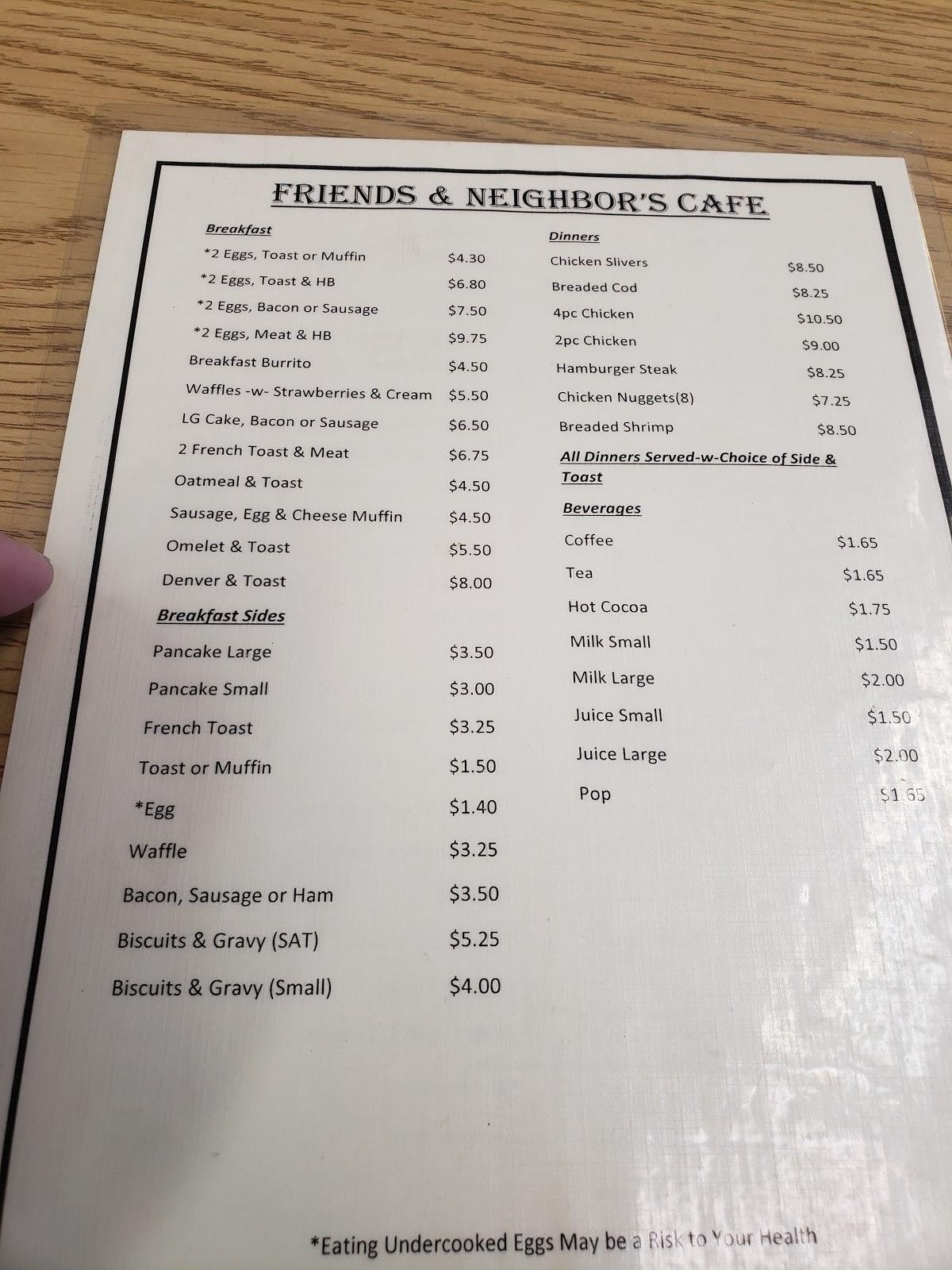 Menu at Friends & Neighbors Cafe, Tolna