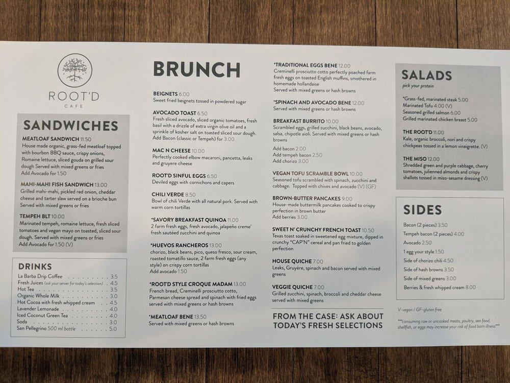 Menu at Root'd Cafe, Cottonwood Heights