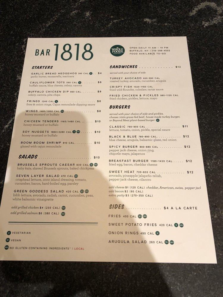 Menu at Bar 1818, Amherst