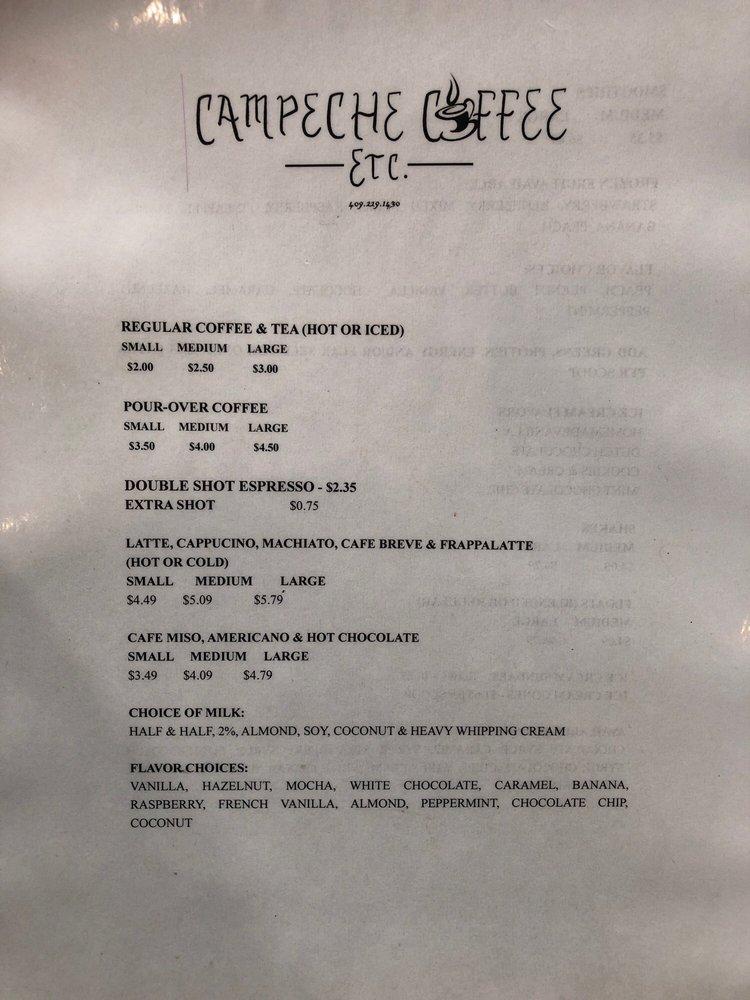 Menu at Campeche Coffee Etc, Texas City