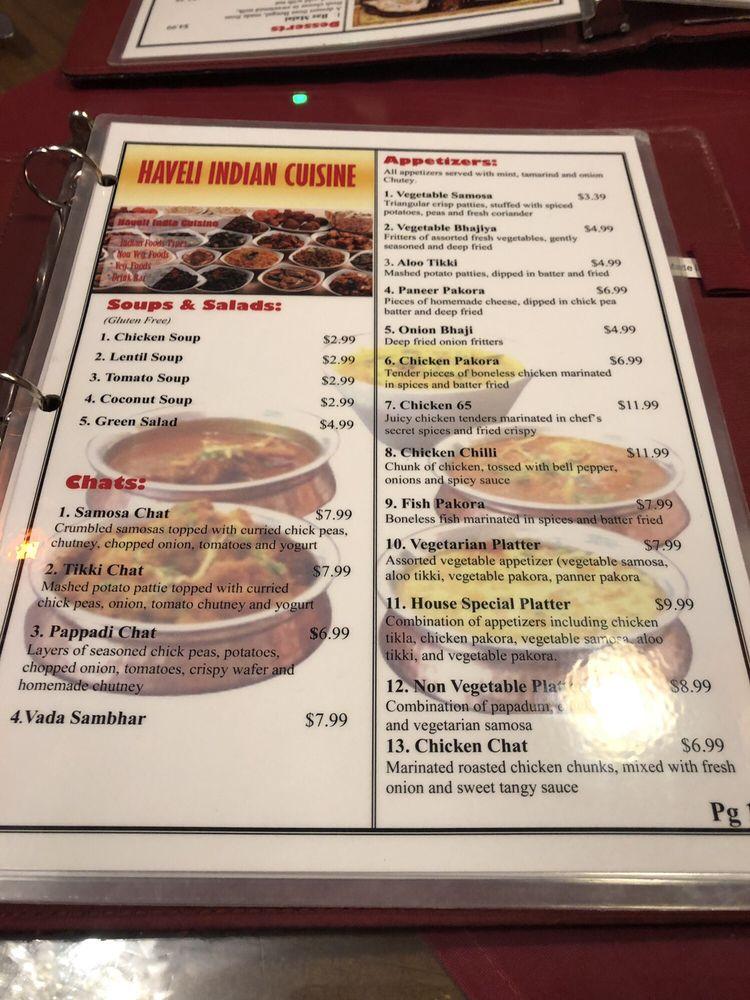 Menu at Haveli Indian Cuisine restaurant, Coralville