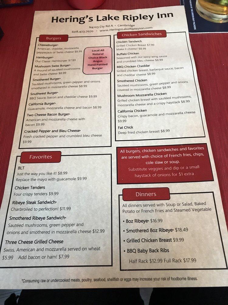 Menu at Hering's Lake Ripley Inn pub & bar, Lake Ripley