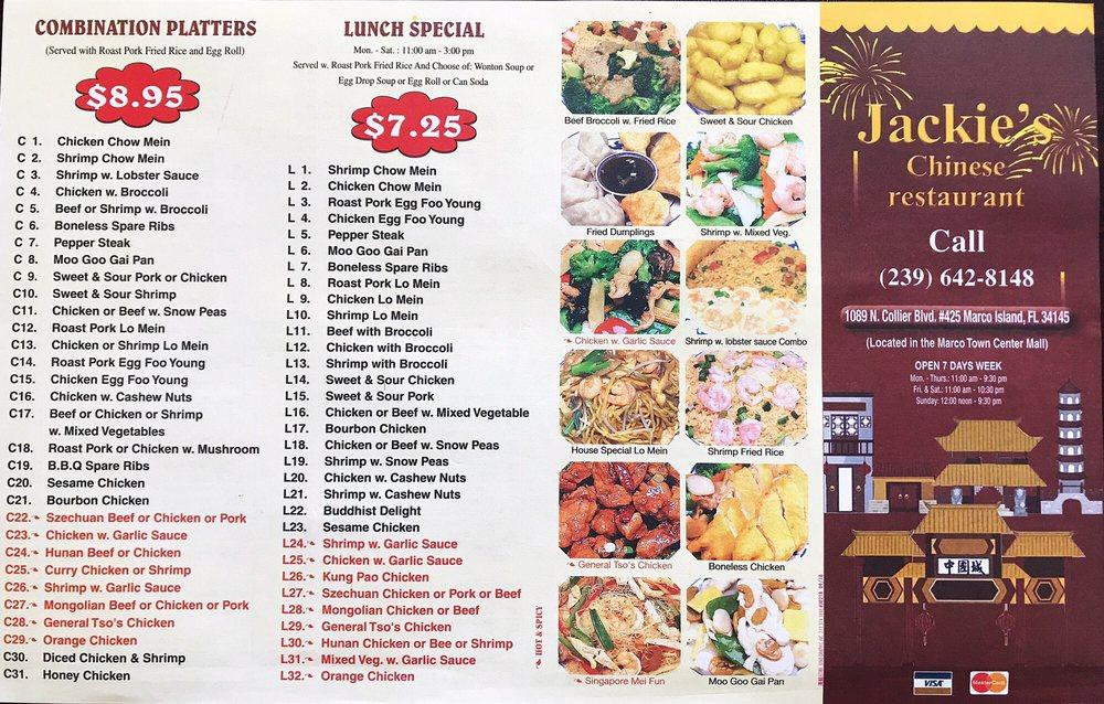 Menu at Jackie's Chinese Restaurant, Marco Island