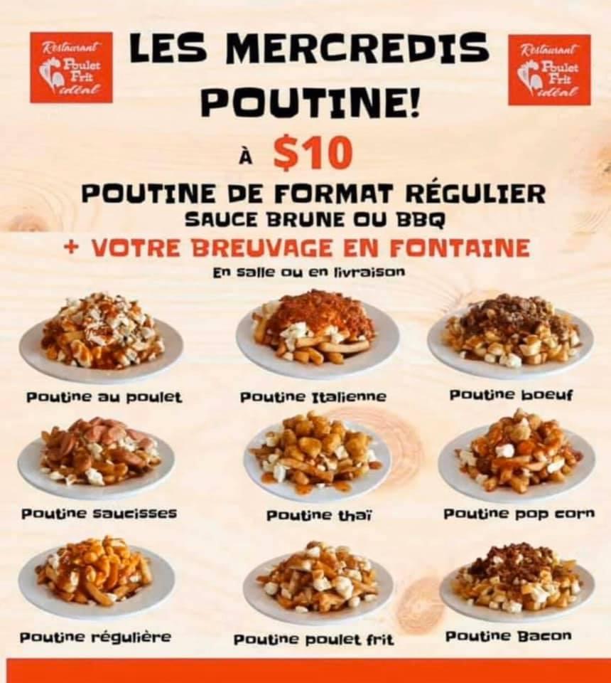 Menu at Poulet Frit Idéal restaurant, Lac-Mégantic