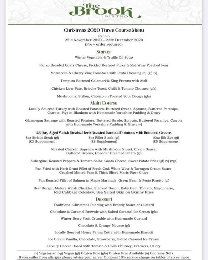 Menu at The Brook Bistro restaurant, Cardiff