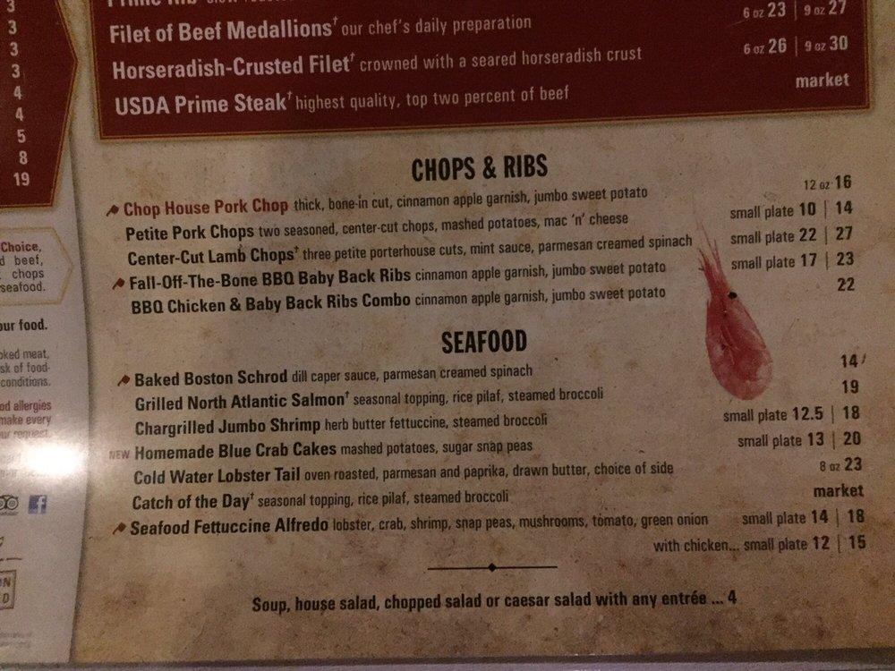Menu at The Chop House steakhouse, Kingsport