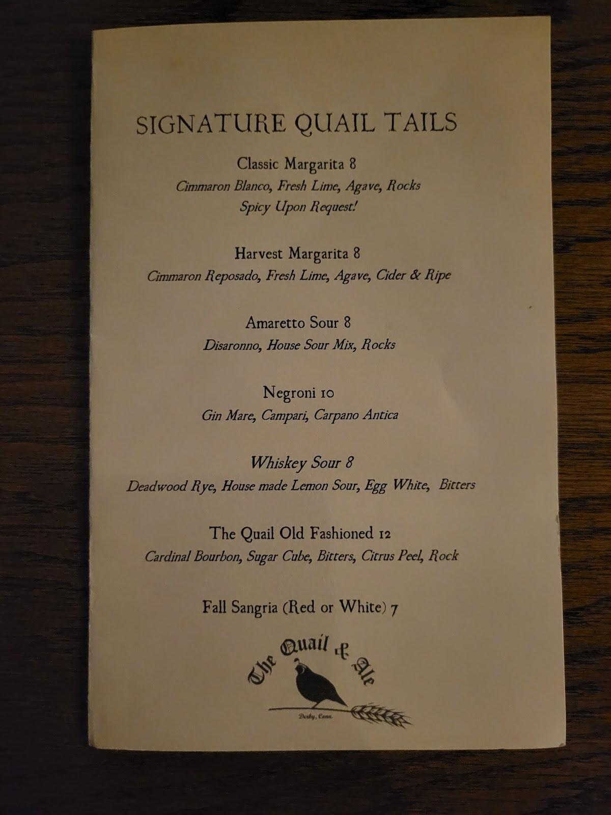 Menu at The Quail & Ale Neighborhood Pub, Derby