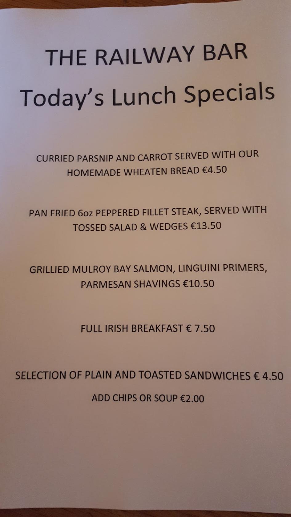 Menu at The Railway Bar & Lincoln's Sligo, Sligo