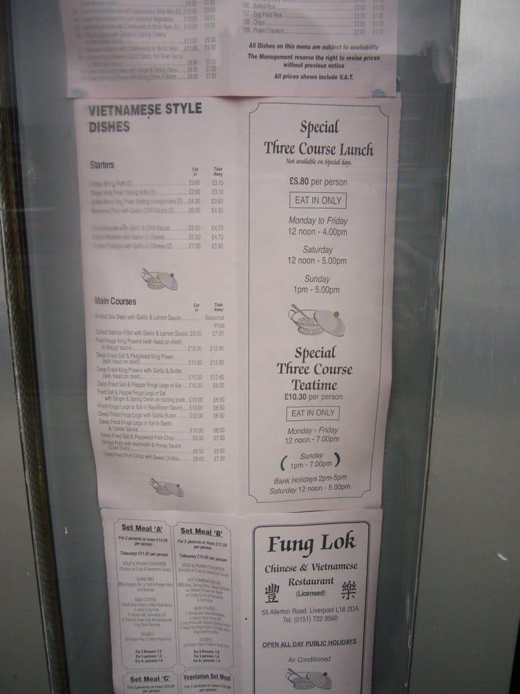 Menu at Fung Lok Chinese Vietnamese Restaurant, Liverpool, 55 Allerton Rd