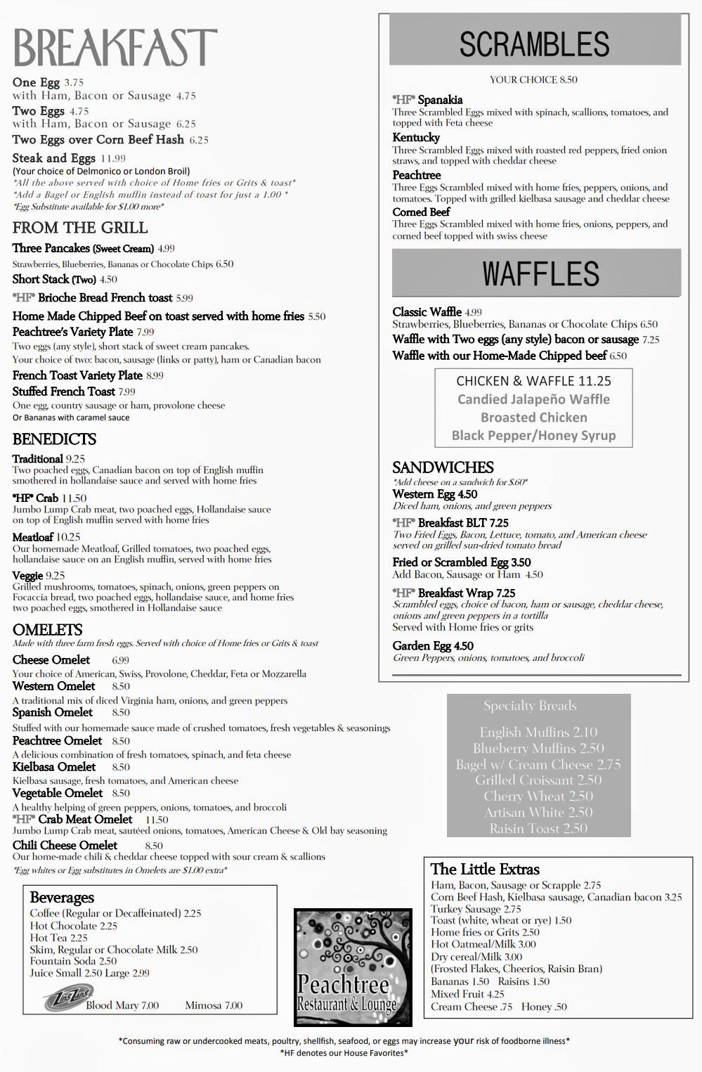 Menu at Peachtree Restaurant and Lounge, Harrisburg