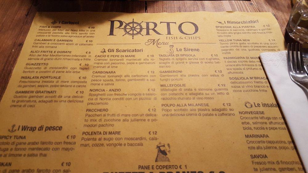 Menu at Ristorante PORTO - Fish & Chips, Rome, Via Crescenzio