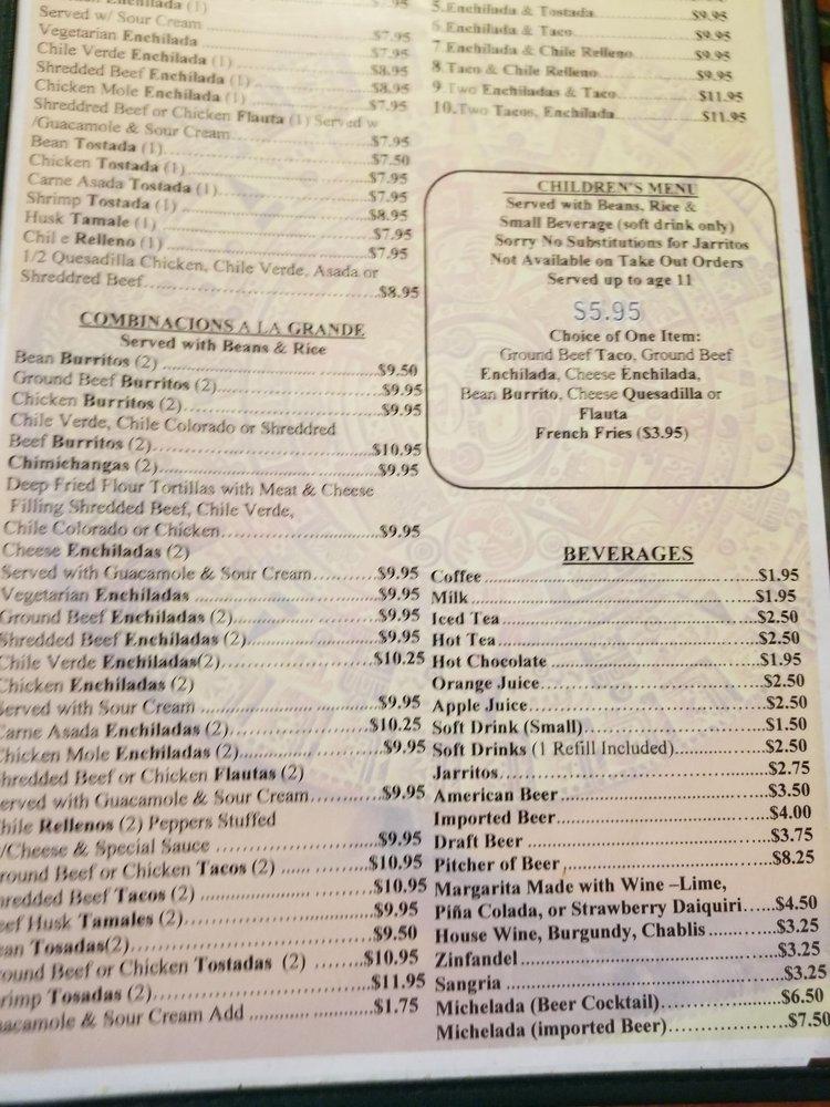 Menu at Rodolfo's restaurant, Selma