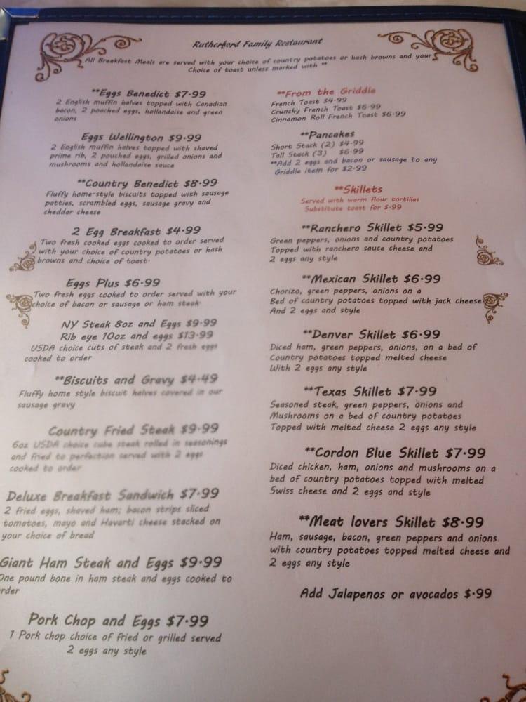 Menu at Rutherford's 66 Family Diner restaurant, Kingman