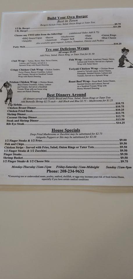Menu at Sandbagger's Bar & Grill, Pocatello