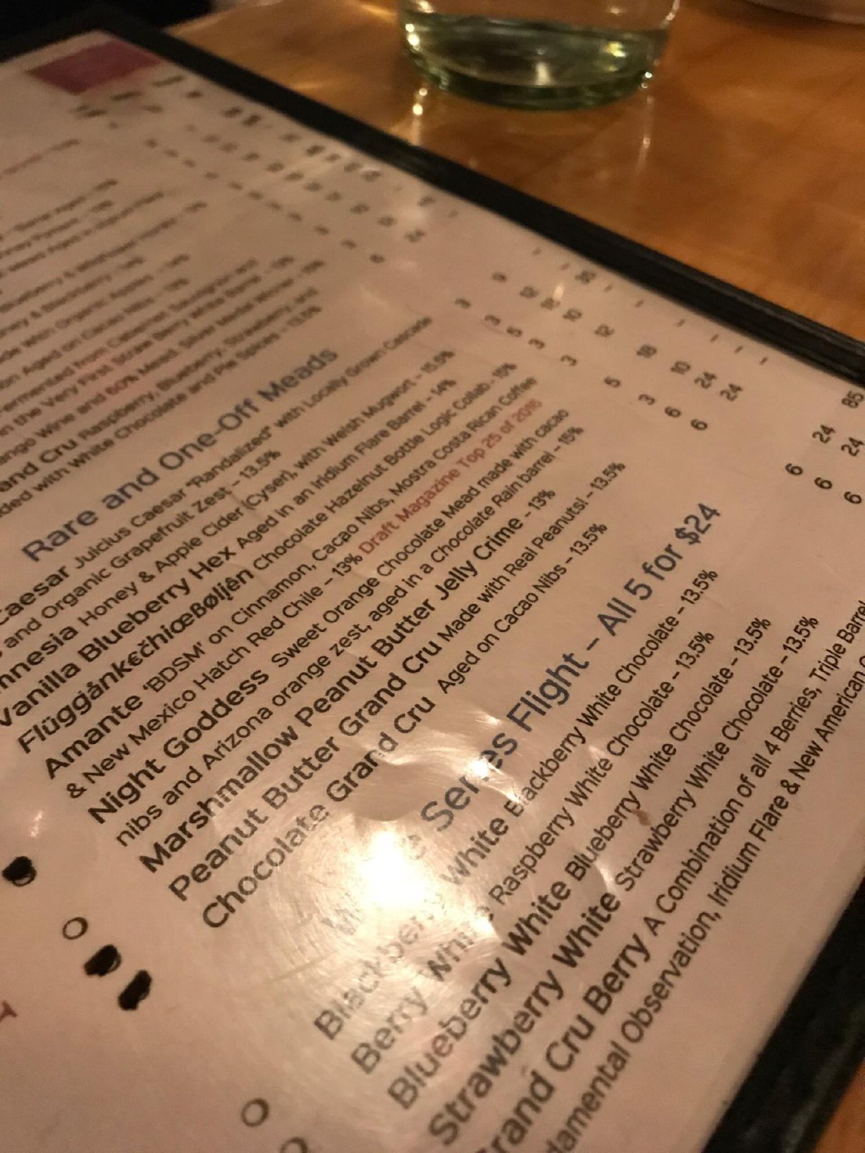 Menu at Superstition Meadery pub & bar, Prescott