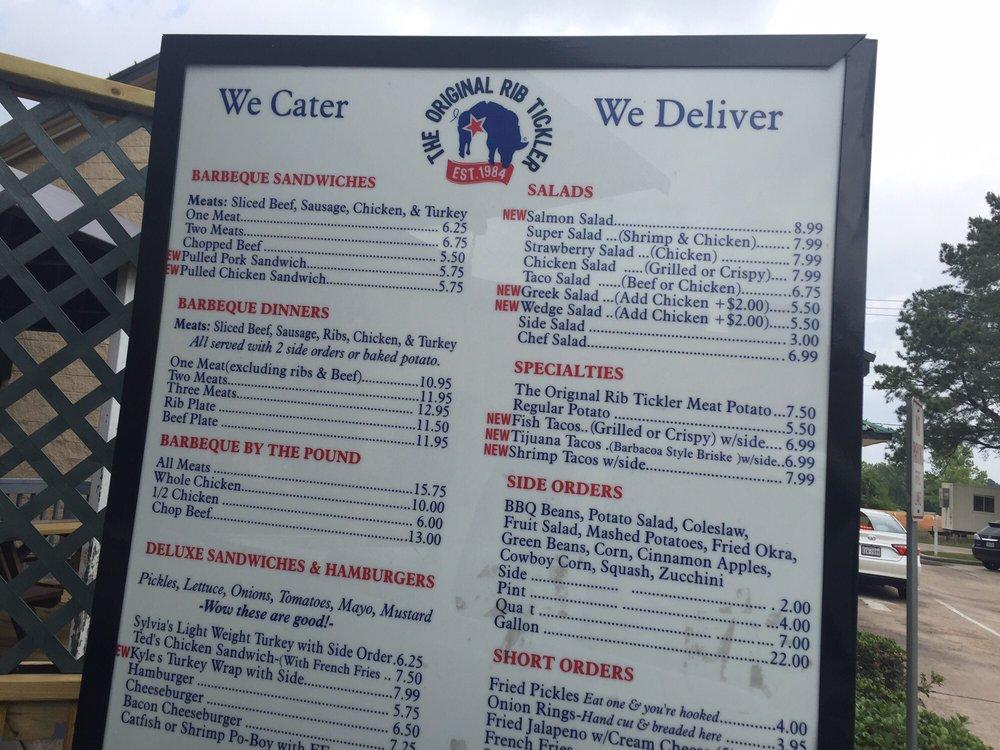 Menu at The Original Rib Tickler BBQ, Tomball