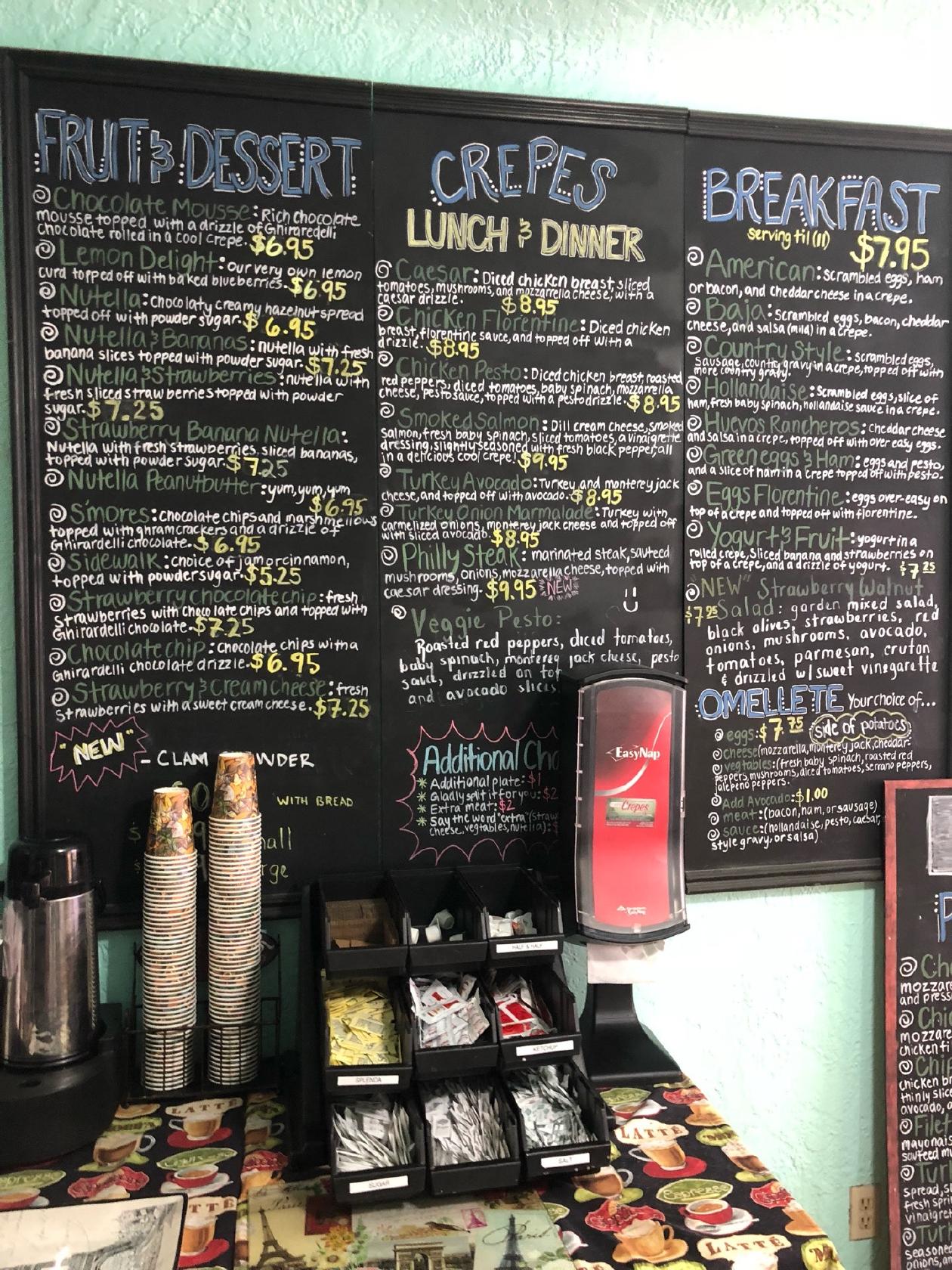 Menu at Cafe Crepes de Paris, Bakersfield, Truxtun Ave