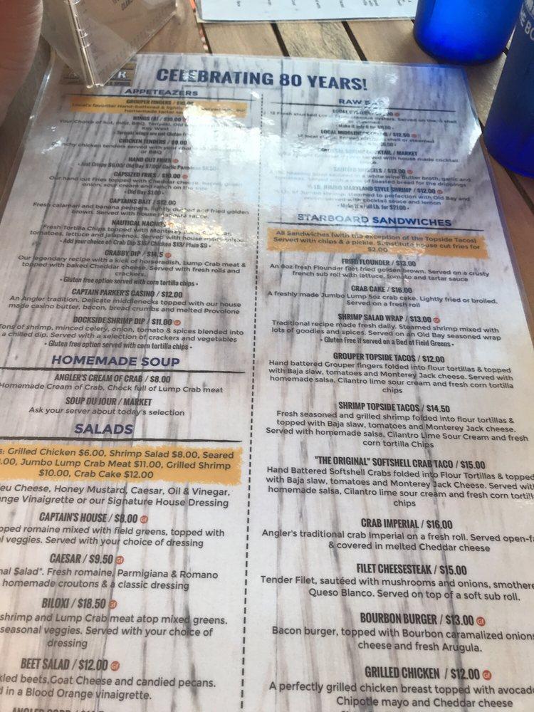 Menu at The Angler Restaurant and Marina, Ocean City