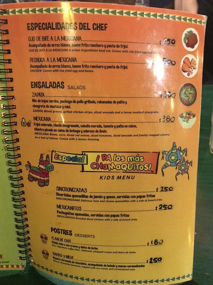 Menu at El Mexicano restaurant, San Carlos de Bariloche