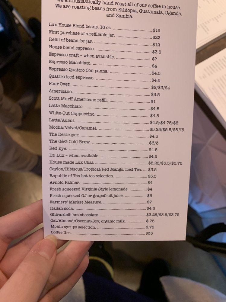Menu at LUX Max Annex restaurant, Scottsdale