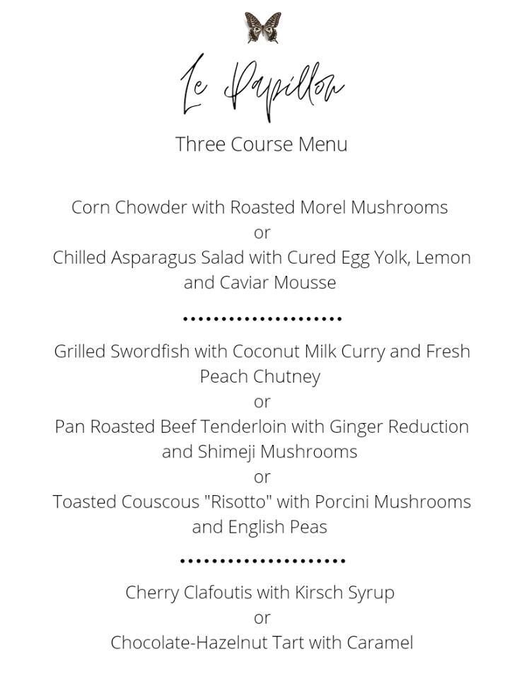 Menu at Le Papillon restaurant, San Jose