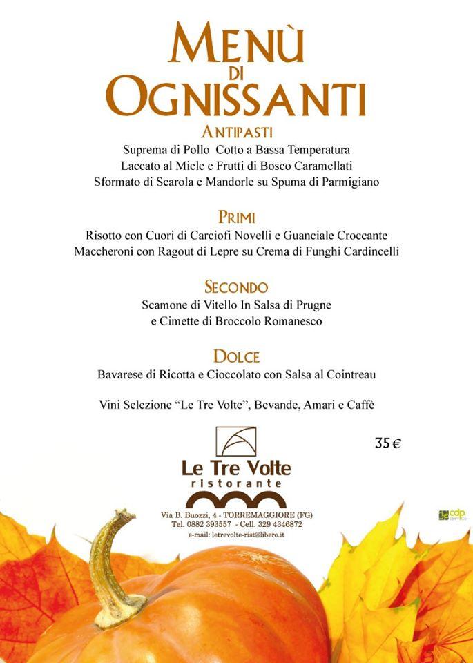 Carta del restaurante Le Tre Volte, Torremaggiore