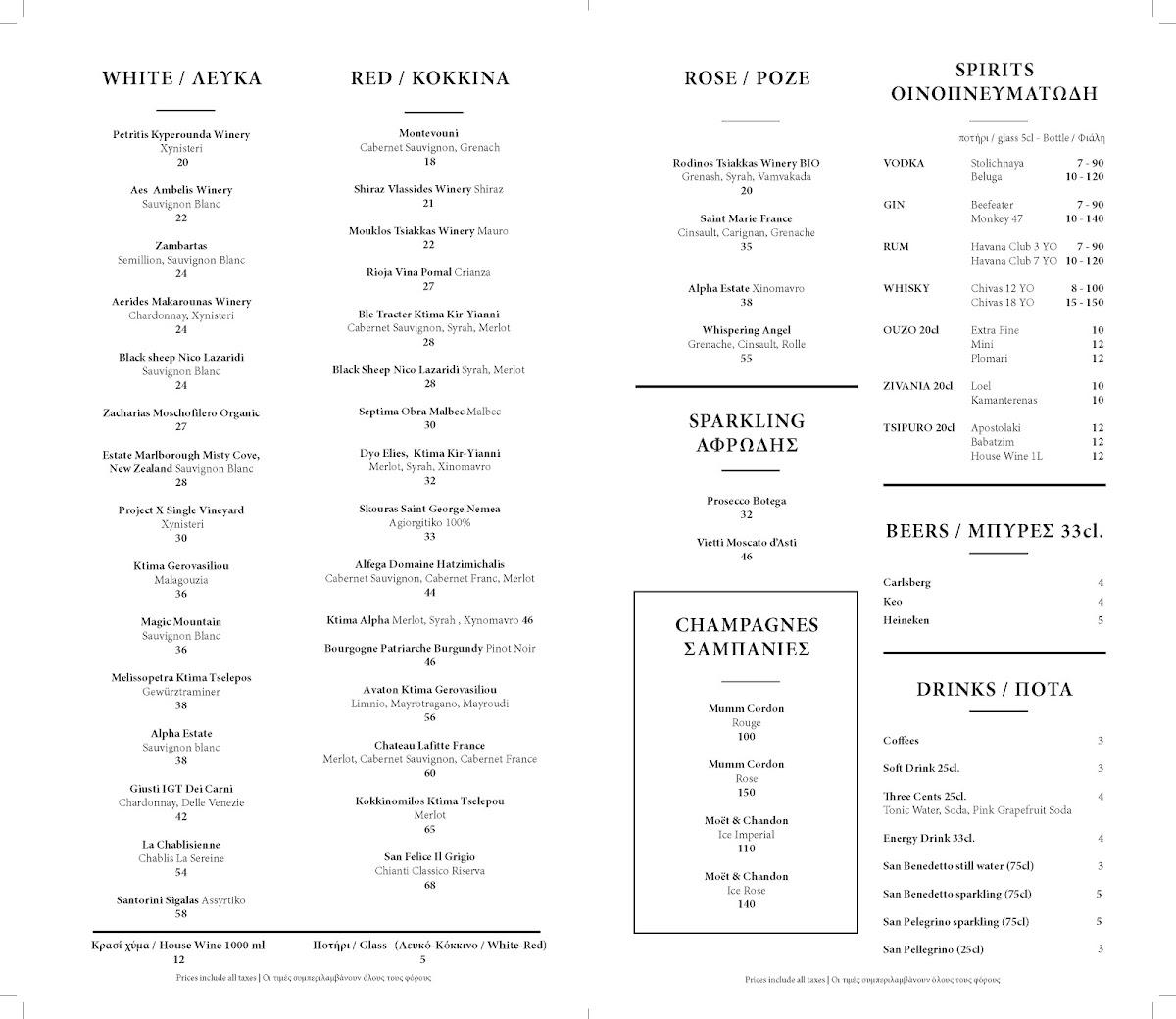 Menu at Monte Vouni, Vouni