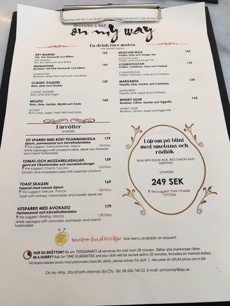 Menu at On My Way pub & bar, Märsta