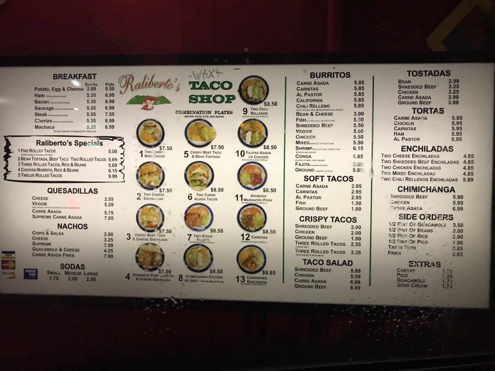 Menu at Ralibertos Taco Shop restaurant, Everett