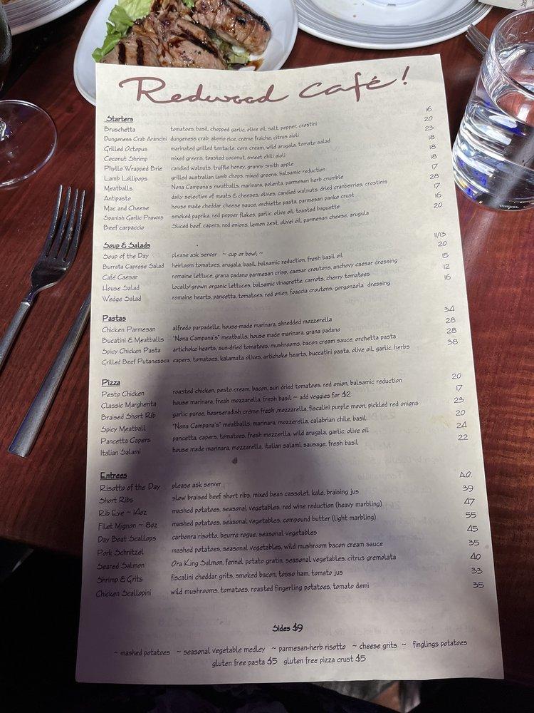 Menu at Redwood Cafe and Events, Oakdale
