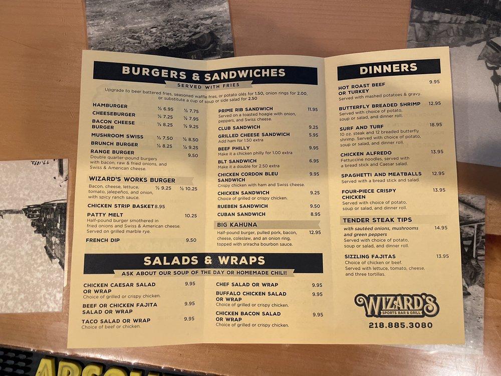 Menu at Wizard's Bar & Grill, Nashwauk