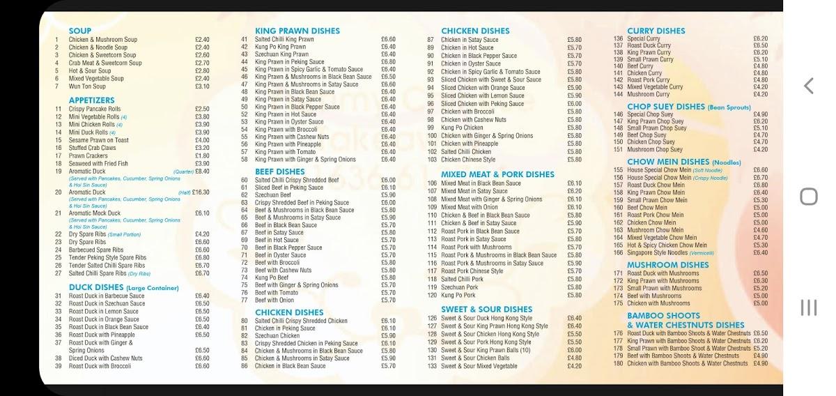 Menu at Yummy Chinese Takeaway restaurant, Newark-on-Trent