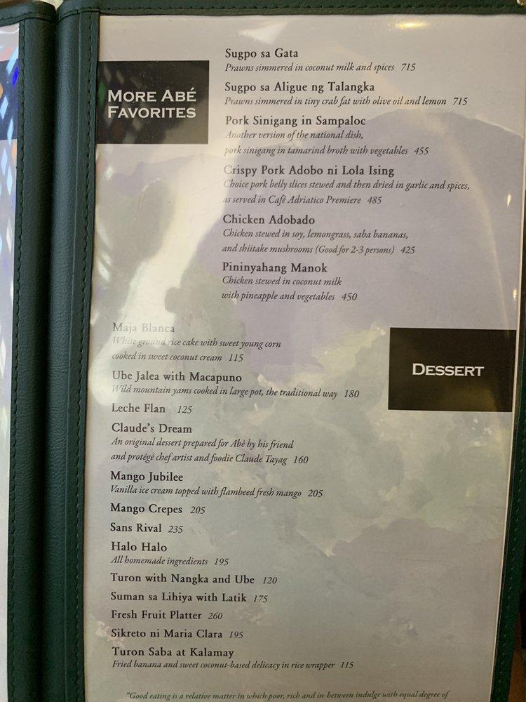 Menu at Abe restaurant, Muntinlupa, C2CH+WMM