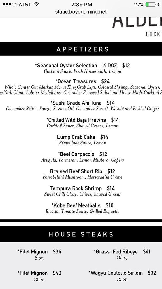 Menu at Alder & Birch pub & bar, Las Vegas